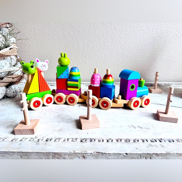 Toys | Colorful Wooden Pull Train Set For Kids | Poshmark